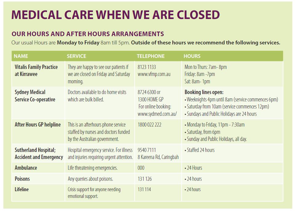 Medical care when we are closed - Vickers TeamCare